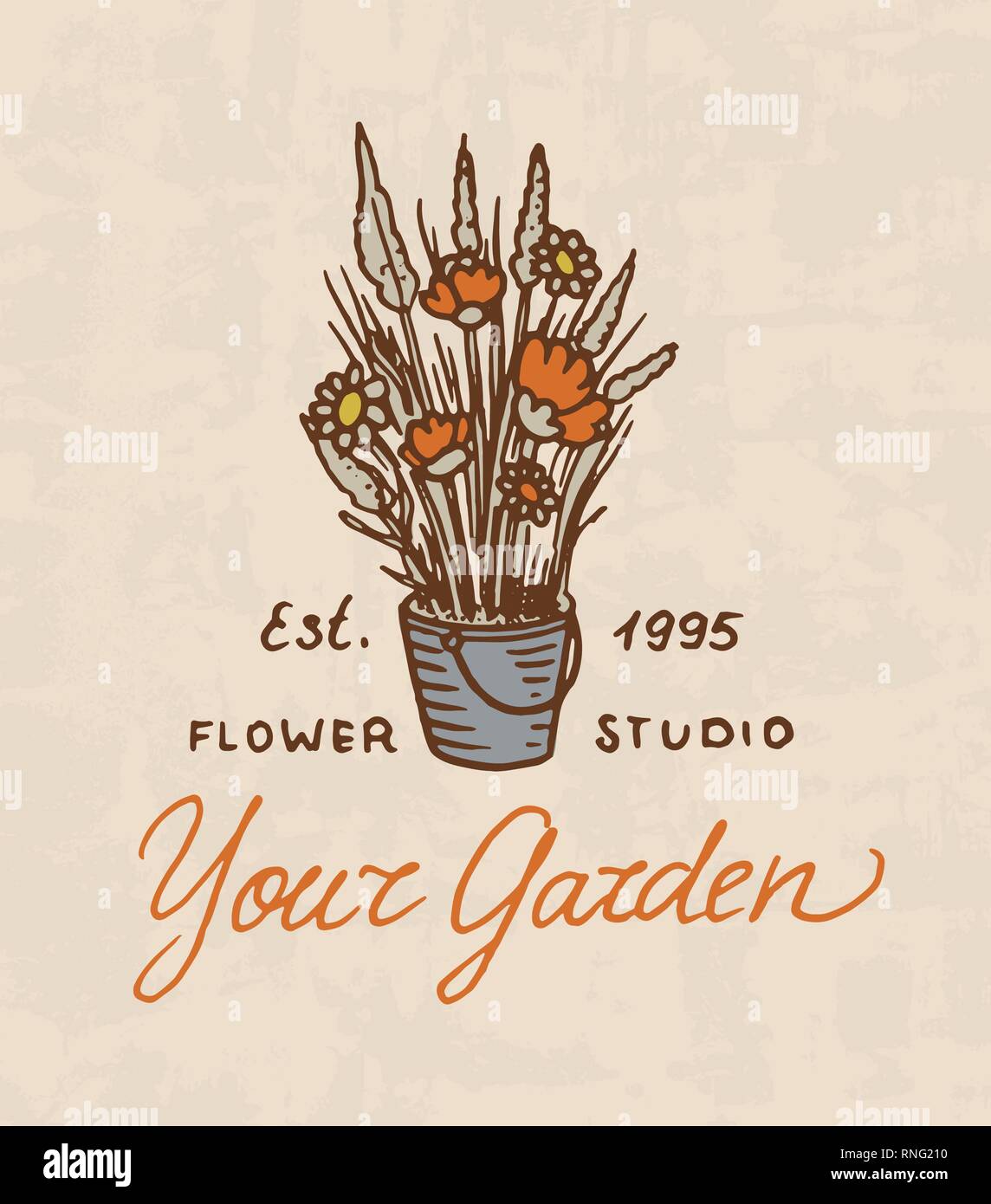 Flower shop emblem or Bright logo. Vintage bouquet. Gardening signs and ...