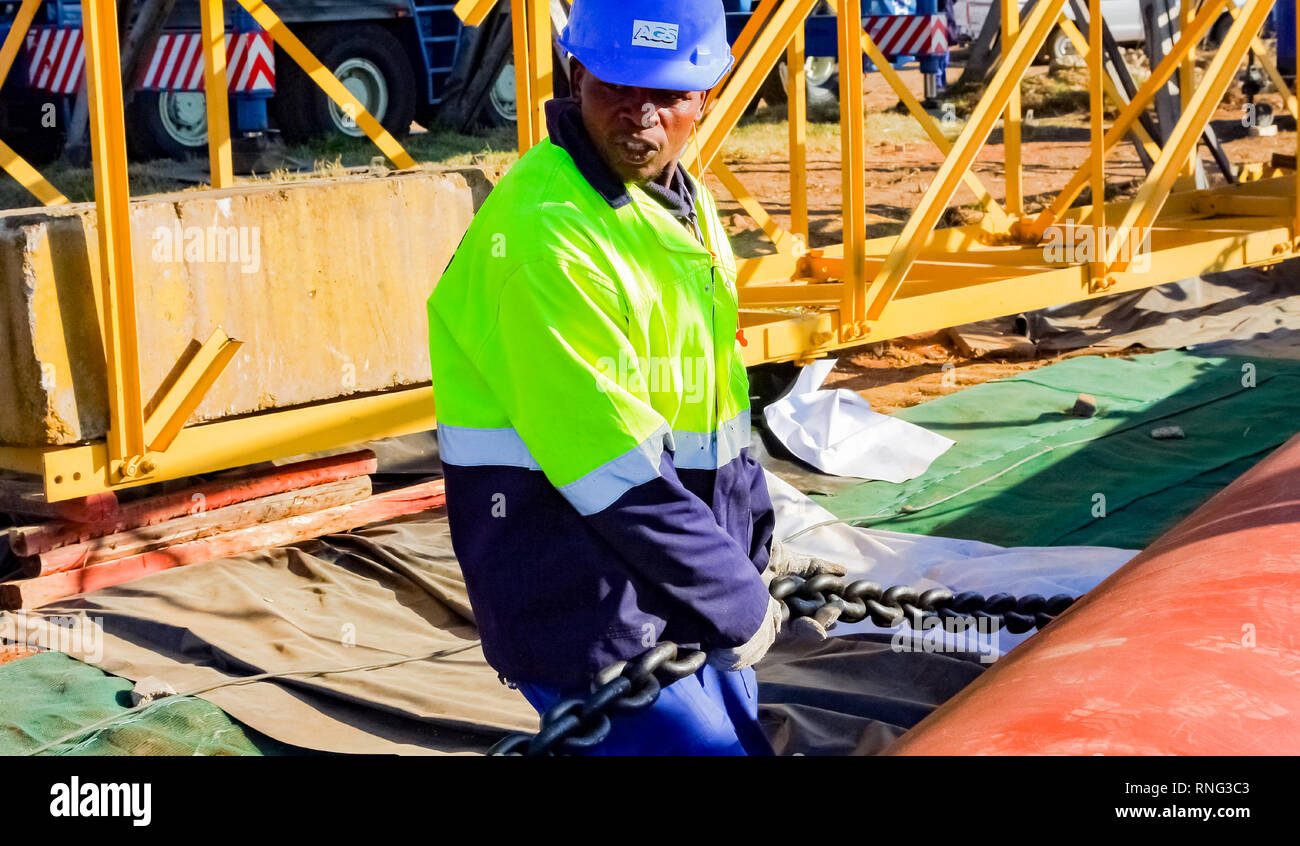 Johannesburg, South Africa - June 08 2010: Construction worker on a ...