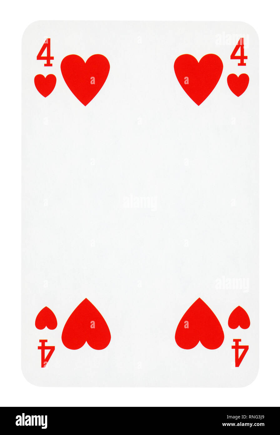 Four of Hearts playing card - isolated on white (clipping path included ...