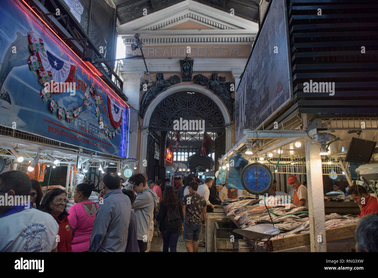 The bustling Mercado Central fish market, Santiago, Chile Stock Photo ...