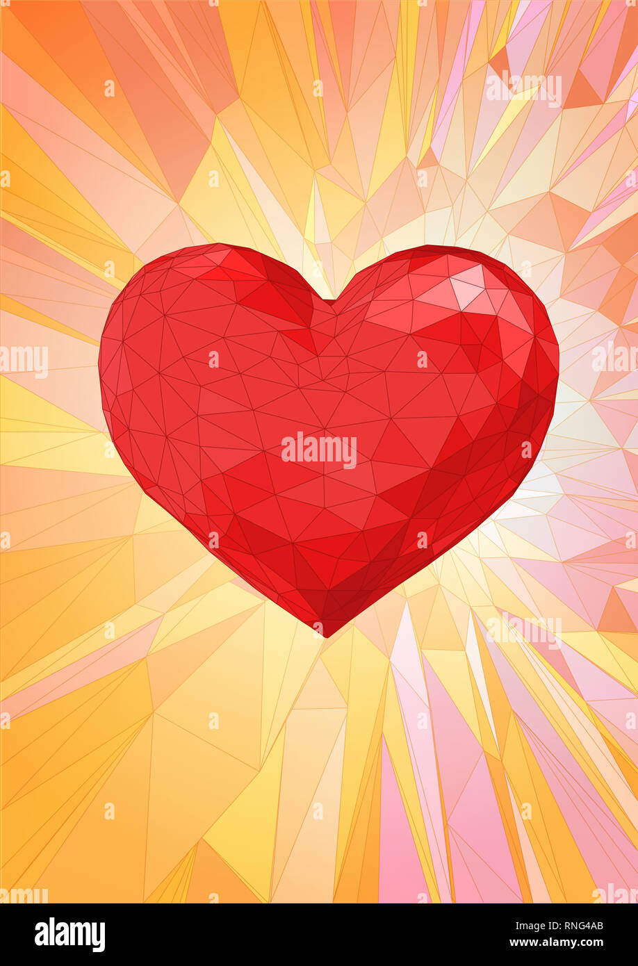 A big red heart symbol in low poly style on fantastic graphic ...