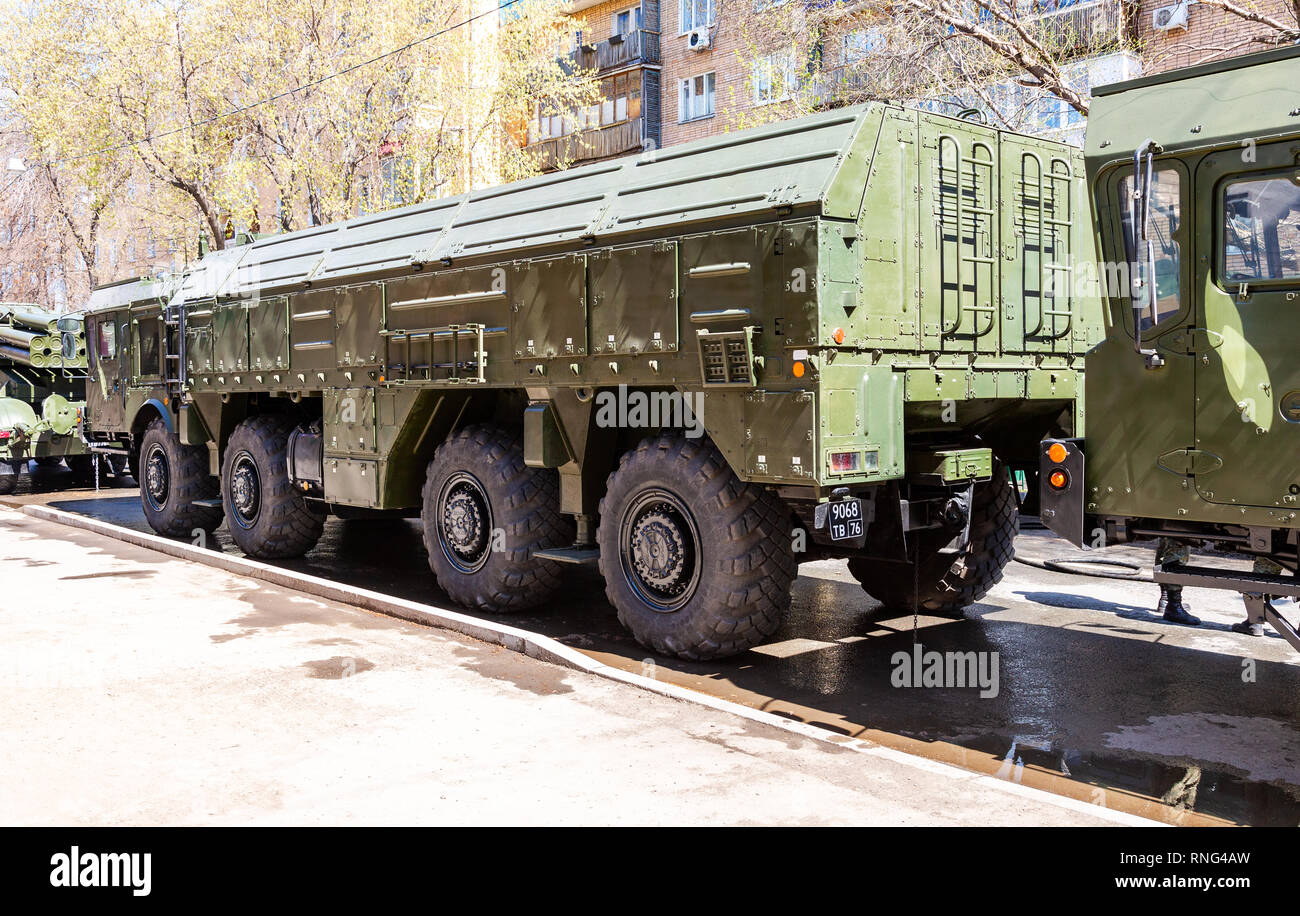 Samara, Russia - May 5, 2018: Russian mobile ballistic missile system ...