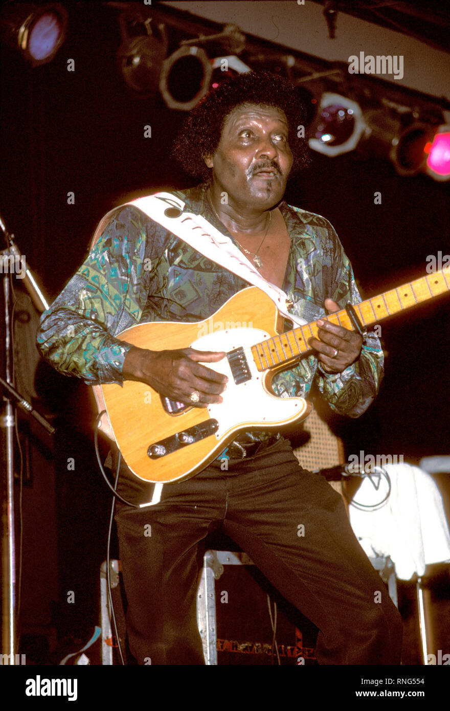 Blues musician Albert Collins is shown playing his guitar during a ...