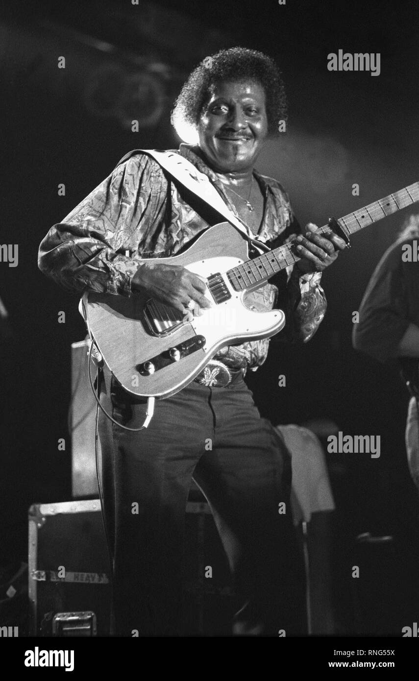 Musician Albert Collins is shown playing his guitar during a "live ...