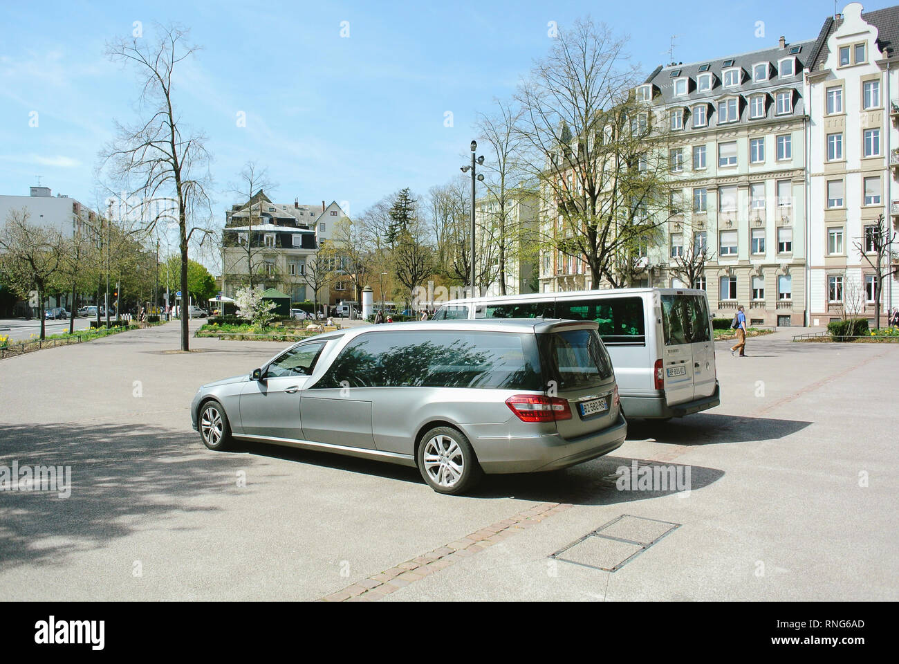 PARIS, FRANCE - APR 17, 2013: Mercedes-Benz hearse used to carry the ...