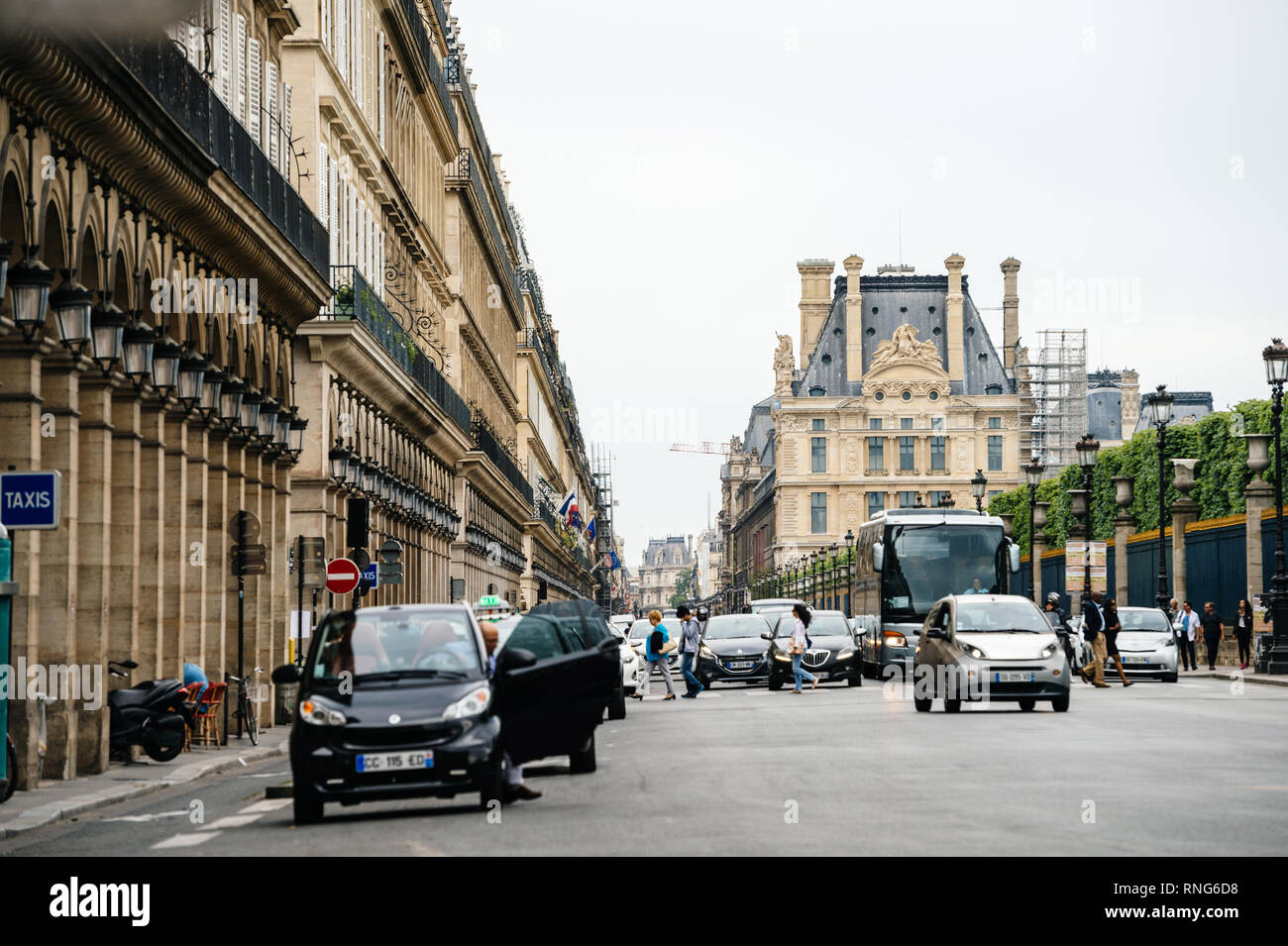 PARIS, FRANCE - MAY 21, 2016: Rue de Rivoli in central Paris with The ...