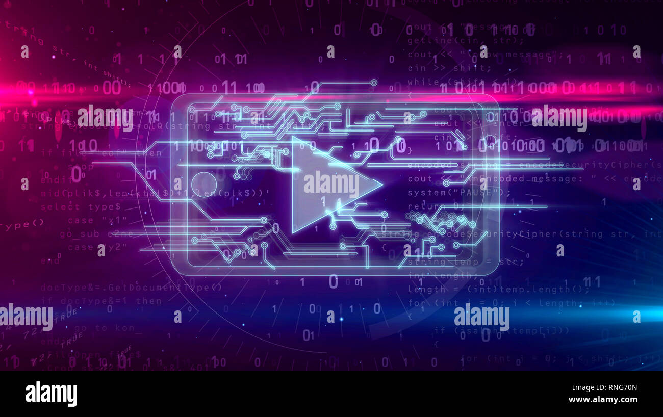 Digital media and mobile player sign on binary background 3D ...