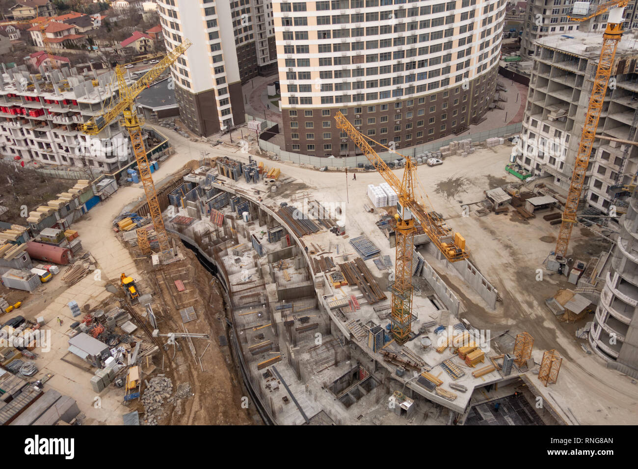 Construction site of a high-rise residential building on the seashore ...