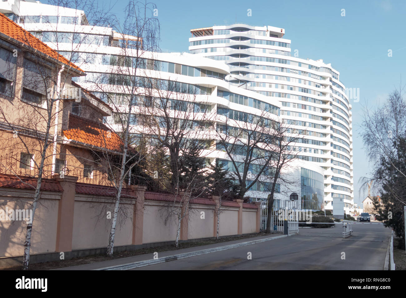 Modern multi-storey residential house of creative irregular shape Stock ...