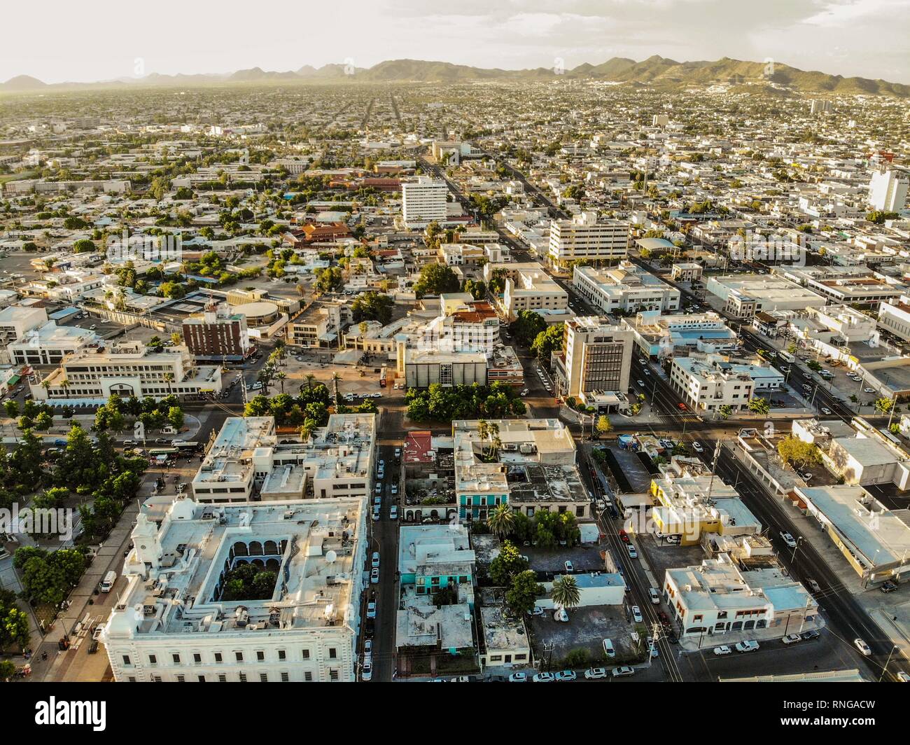 Aerial view of downtown Hermosillo, Sonora. Vista aerea del centro de ...