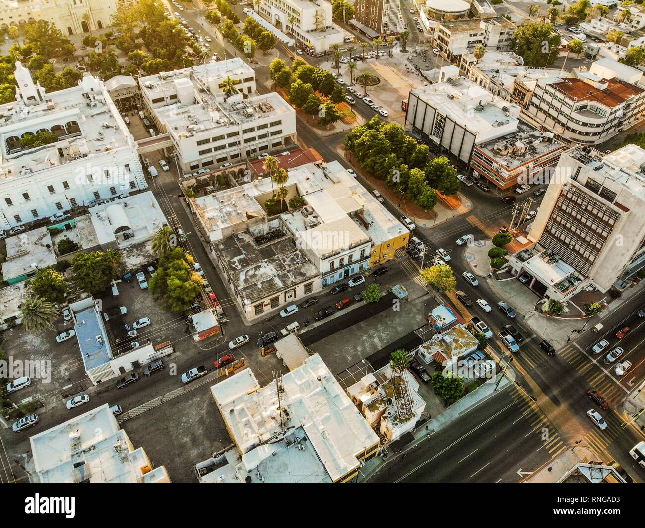 Aerial view of downtown Hermosillo, Sonora. Vista aerea del centro de ...