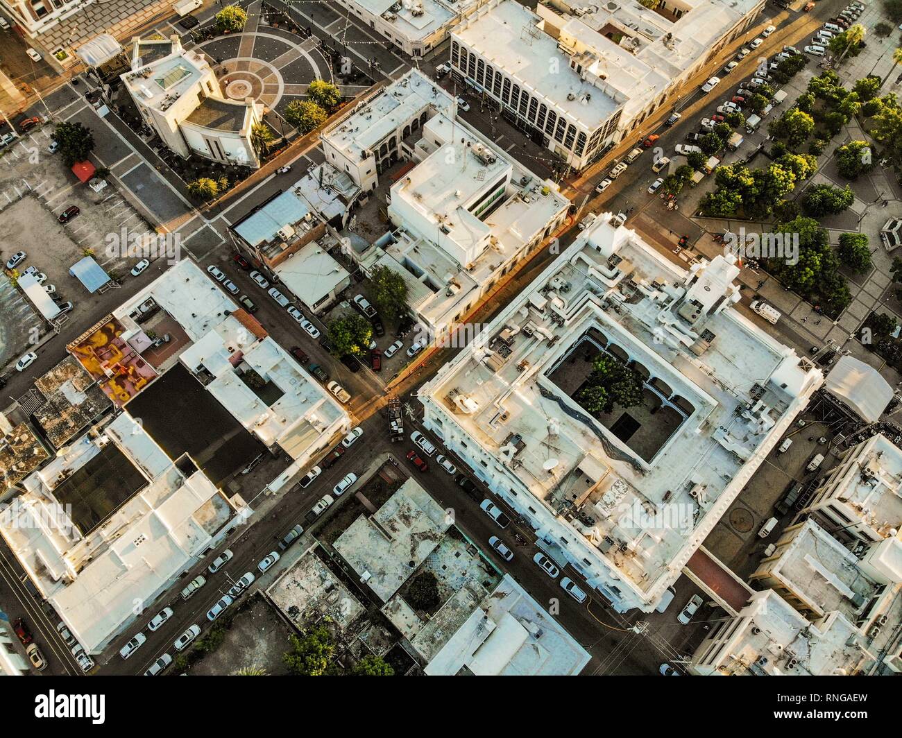Aerial view of downtown Hermosillo, Sonora. Vista aerea del centro de ...