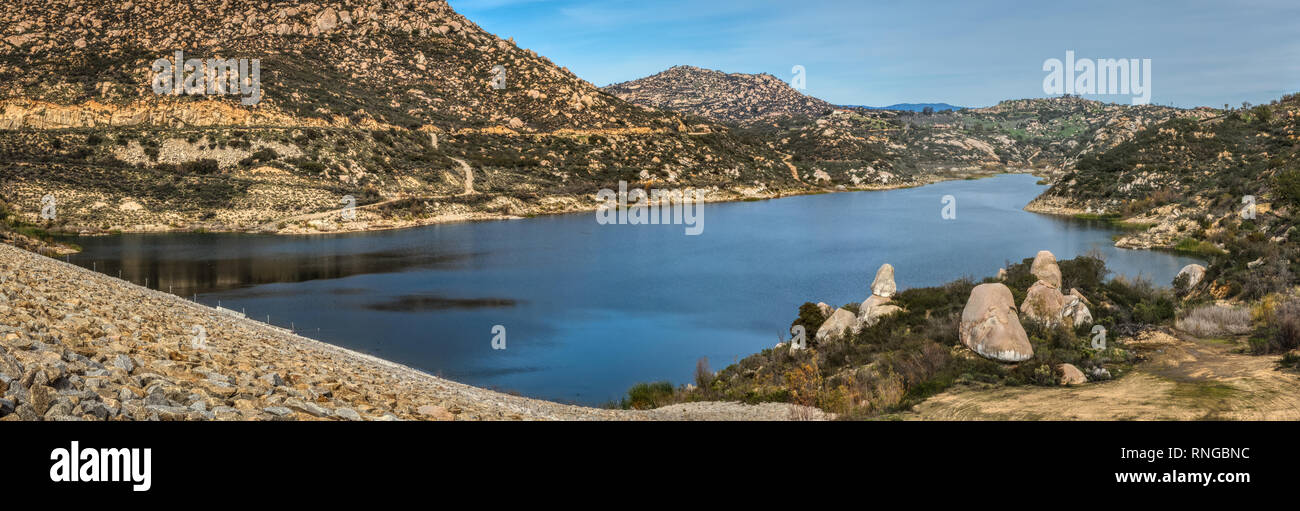 Beautiful Lake Ramona surrounded by mountains in an elevated location ...