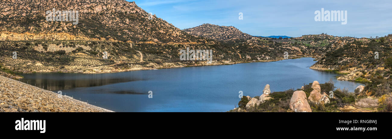 Beautiful Lake Ramona surrounded by mountains in an elevated location ...