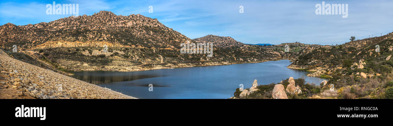 Beautiful Lake Ramona surrounded by mountains in an elevated location ...