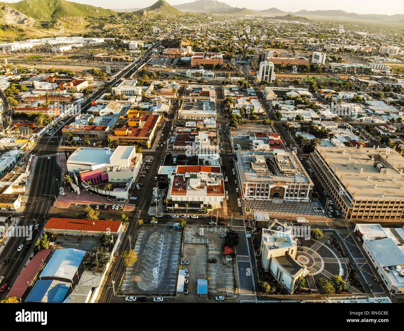 Aerial view of downtown Hermosillo, Sonora. Vista aerea del centro de ...