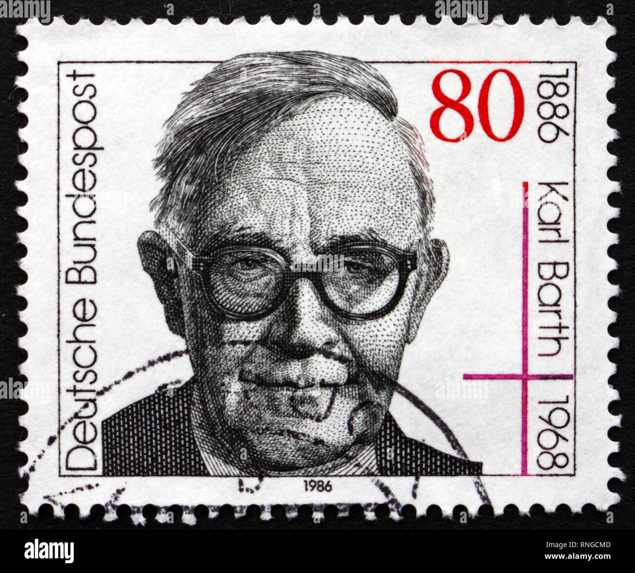 GERMANY - CIRCA 1986: a stamp printed in the Germany shows Karl Barth ...