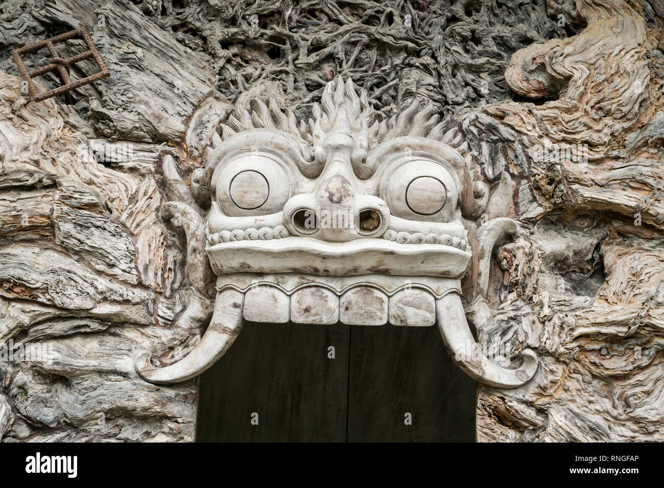 Traditional local balinese ornaments carved in wood by local craftmen ...