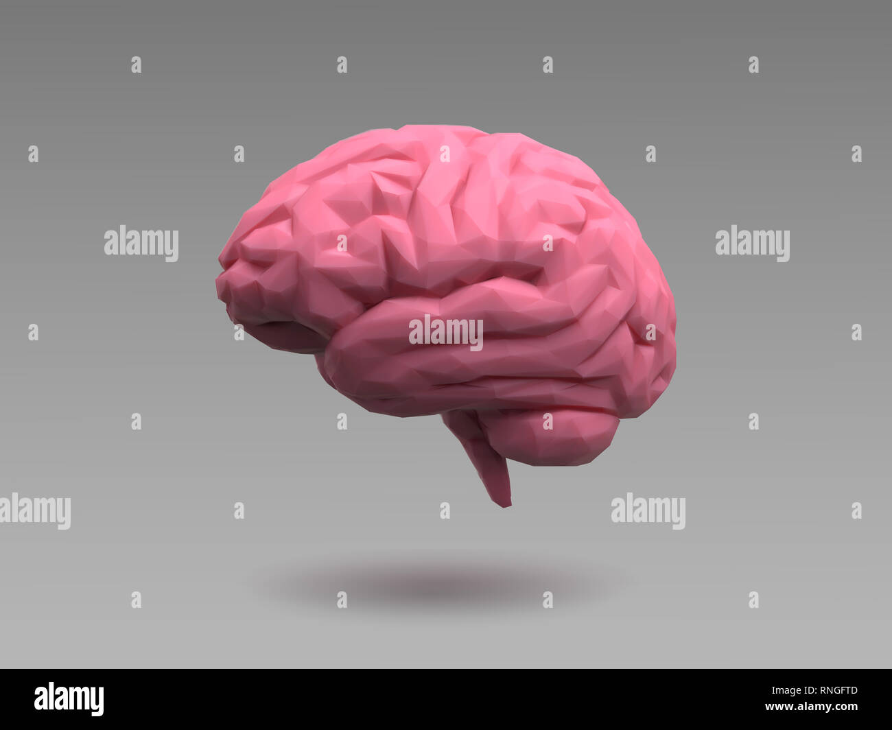 Low poly pink brain on natural 3d lighting look Stock Photo - Alamy