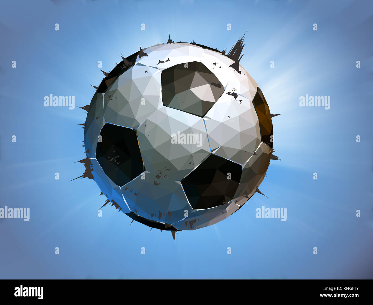Polygonal soccer ball impact to the screen on blue background Stock ...