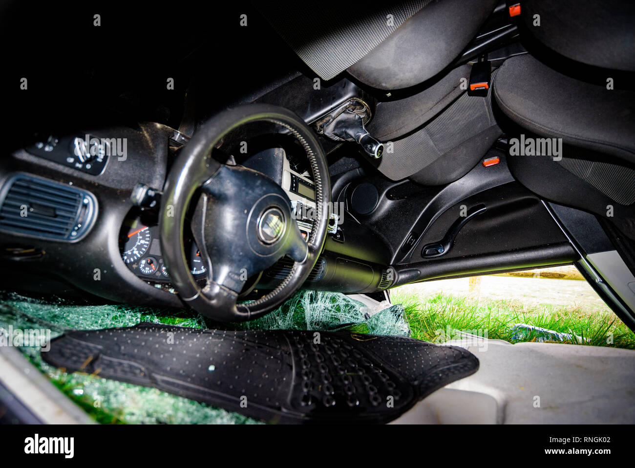 Car Crash and Car Damage. Vehicle rolled over in a field after a high ...