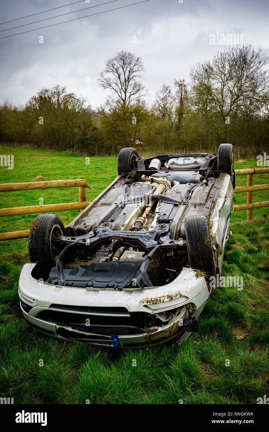 Car Crash and Car Damage. Vehicle crashed through a fence after high ...