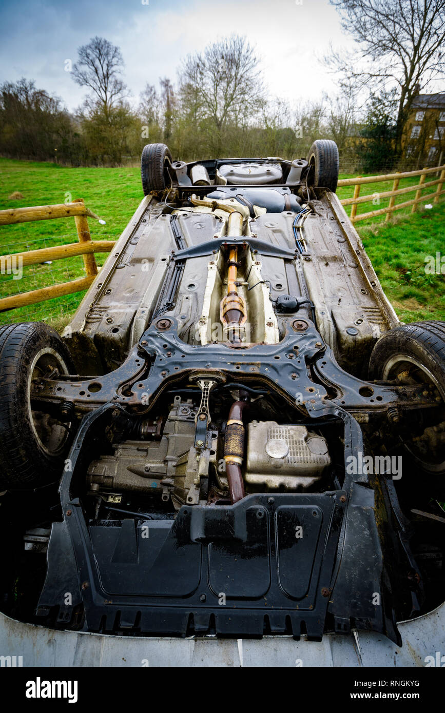 Car Crash and Car Damage. Vehicle flipped over after high speed crash ...
