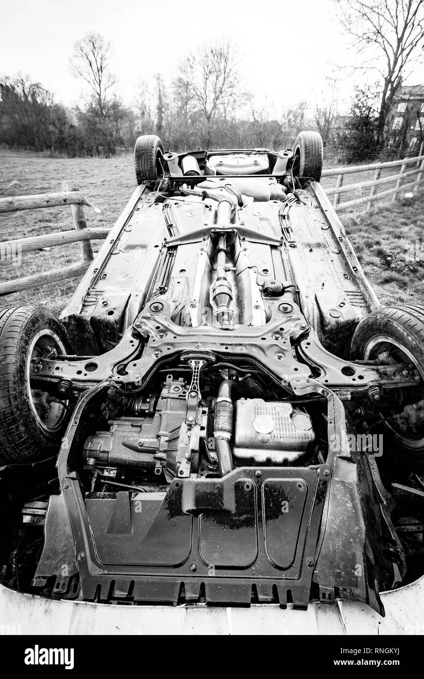 Car Crash and Car Damage. Vehicle flipped over after high speed crash ...