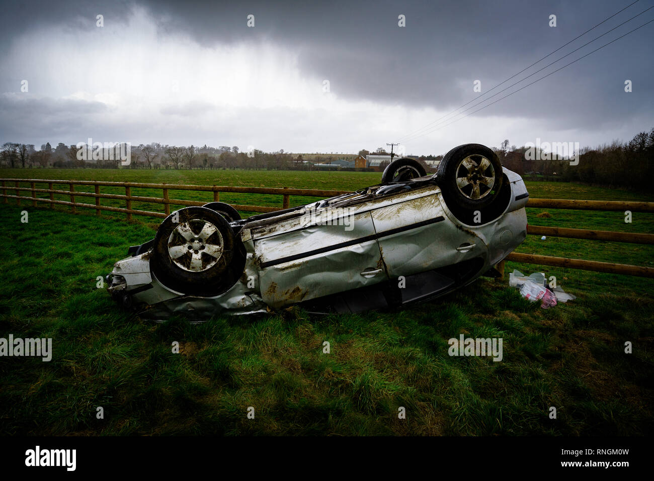 Car Crash and Car Damage. Vehicle flipped over after high speed crash ...