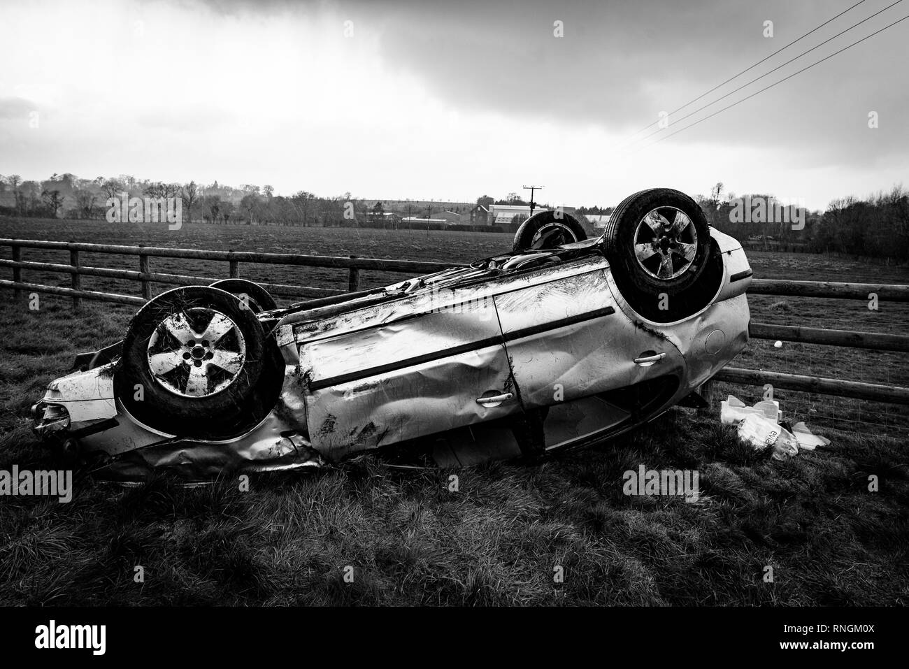 Car Crash and Car Damage. Vehicle flipped over after high speed crash ...