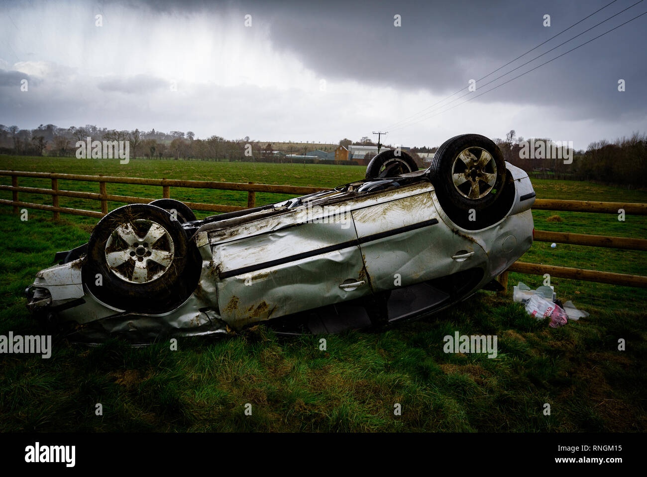 Car Crash and Car Damage. Vehicle flipped over after high speed crash ...