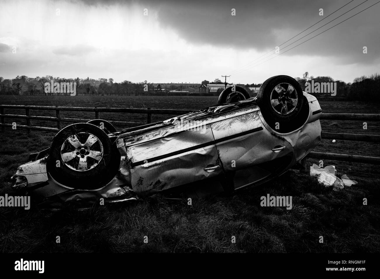 Car Crash and Car Damage. Vehicle flipped over after high speed crash ...
