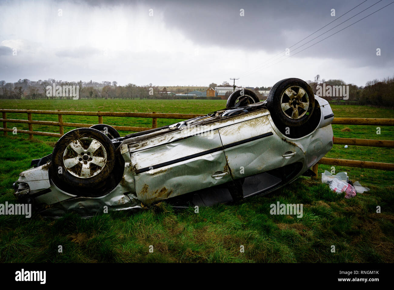 Car Crash and Car Damage. Vehicle flipped over after high speed crash ...