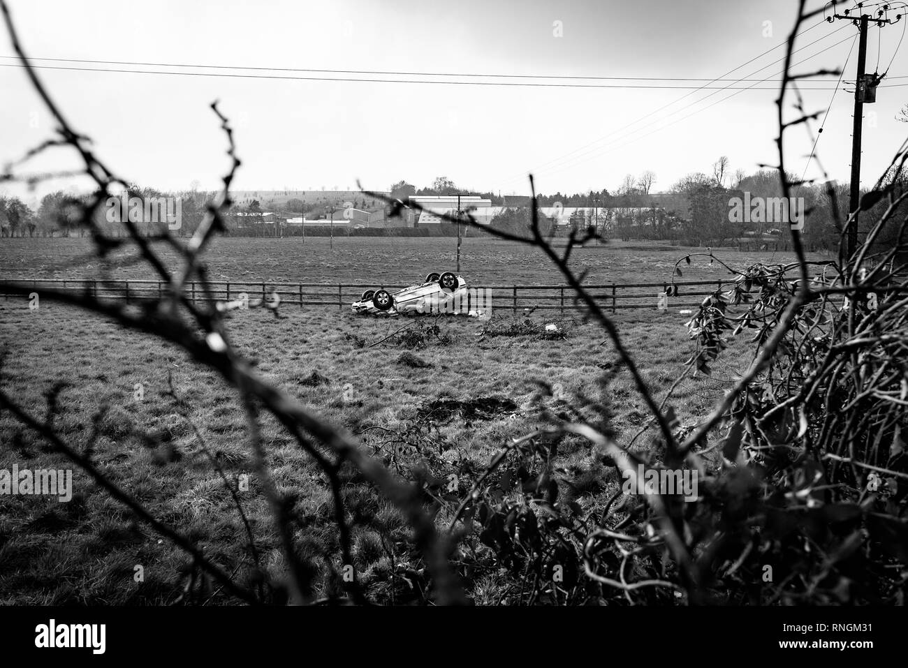 Fire damaged car in Black and White Stock Photos & Images - Alamy