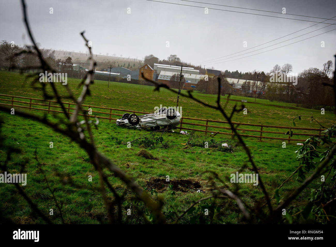 Car Crash and Car Damage; Vehicle upside down in a field after high ...