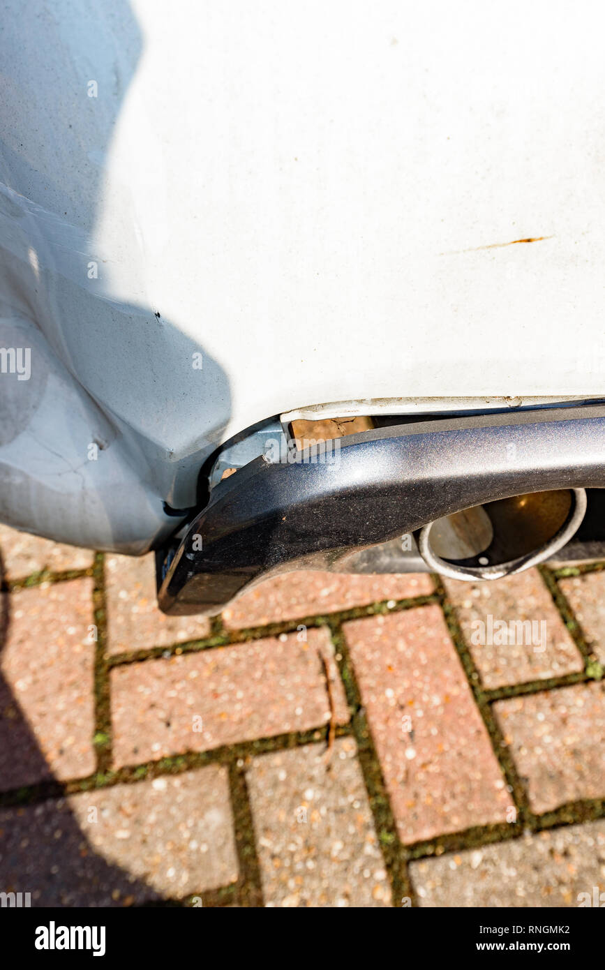 Car Crash and Car Damage; White vehicle rear bumper damage Stock Photo ...