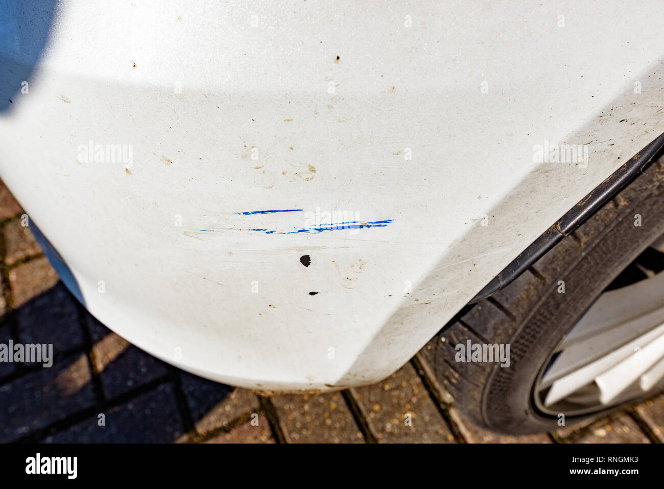 Car Crash and Car Damage; White vehicle rear bumper damage Stock Photo ...