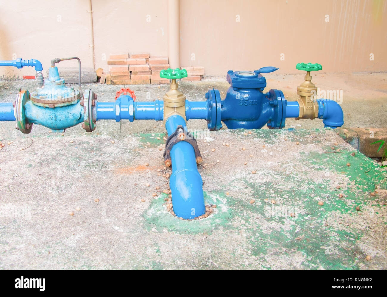 valves water brass with knob green at connection joint old pipe steel ...