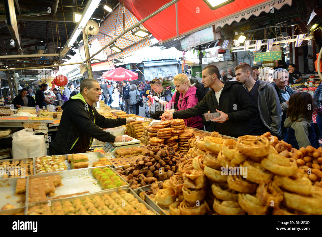 Middle Eastern sweets stall at the Carmel market in Tel-Aviv Stock ...