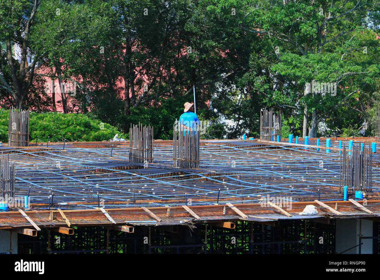 construction laborer team working on high ground building commercial in ...