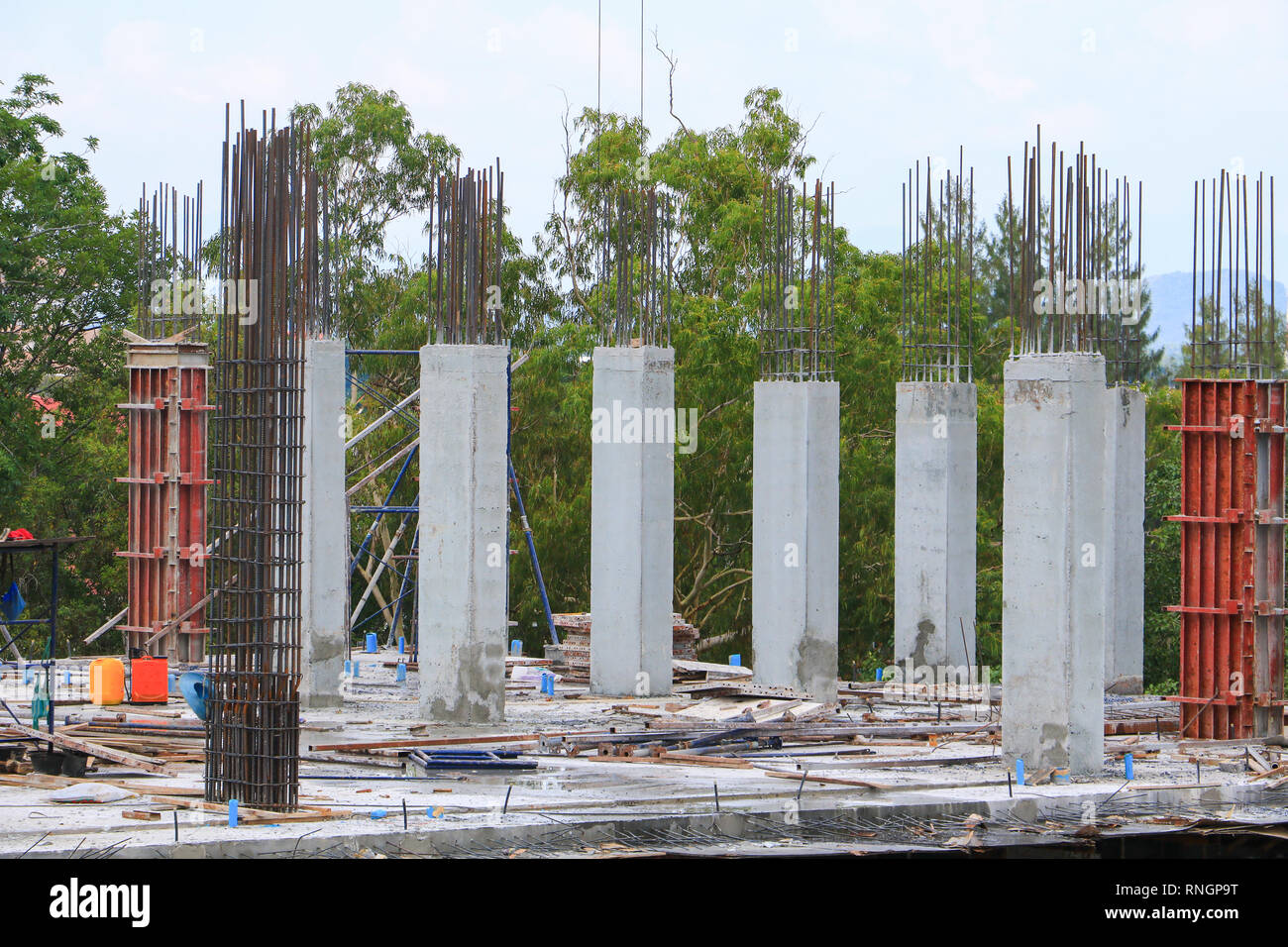 construction laborer team working on high ground building housing in ...