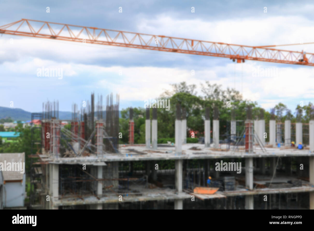 blur construction laborer team working and crane on high ground ...