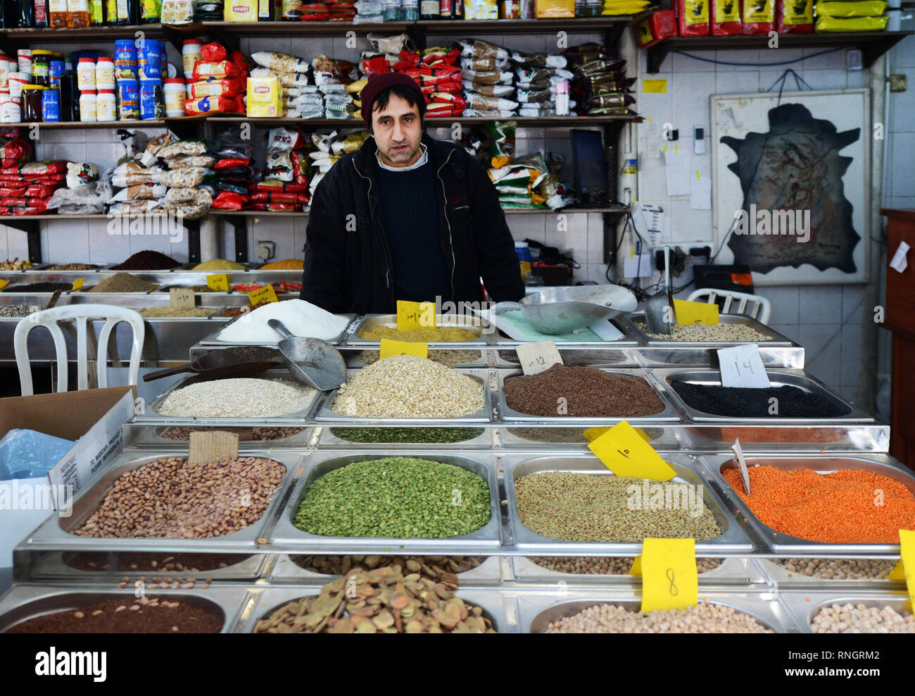 A colorful spice shop at the Levinsky market in the Florentin ...