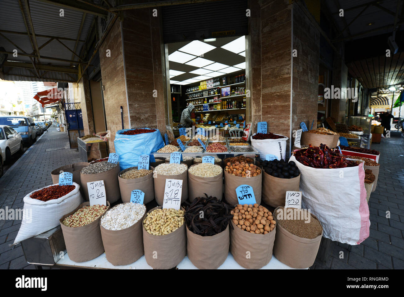 A colorful spice shop at the Levinsky market in the Florentin ...