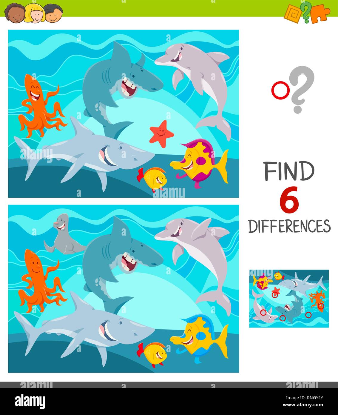 Cartoon Illustration of Finding Six Differences Between Pictures ...
