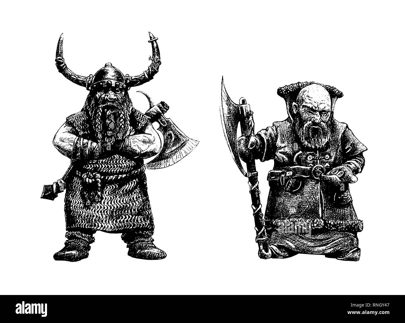 Dwarfs warriors drawing. Digita fantasy illustration Stock Photo - Alamy
