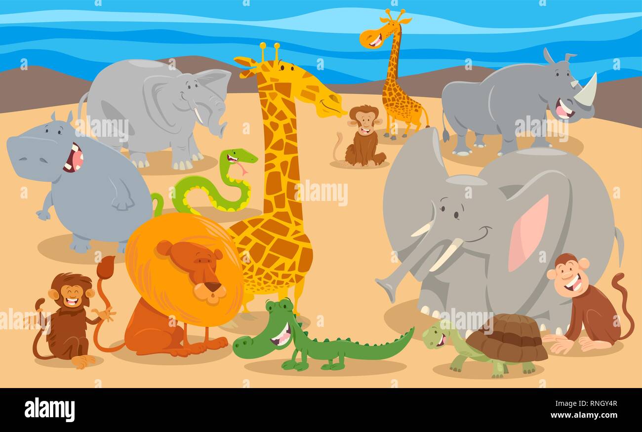Cartoon Illustration of Funny Wild Animal Characters Group Stock Vector ...