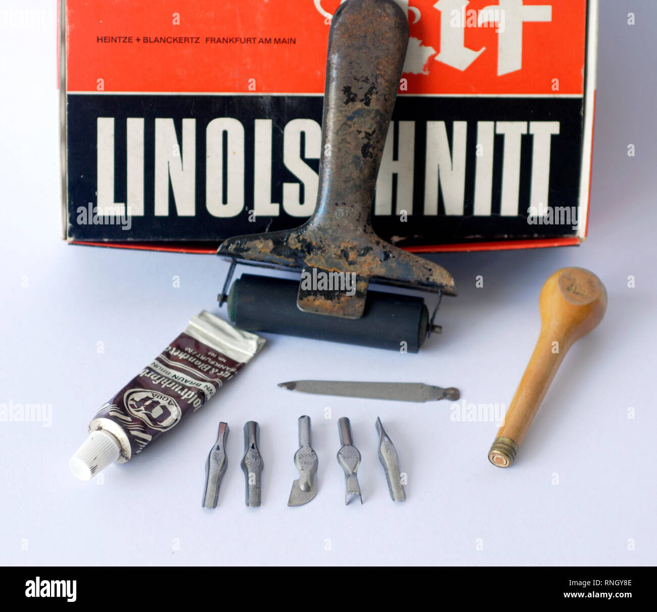 Vintage kit for linocut. Brand Tif, Made in Germany. Roller, handle and ...