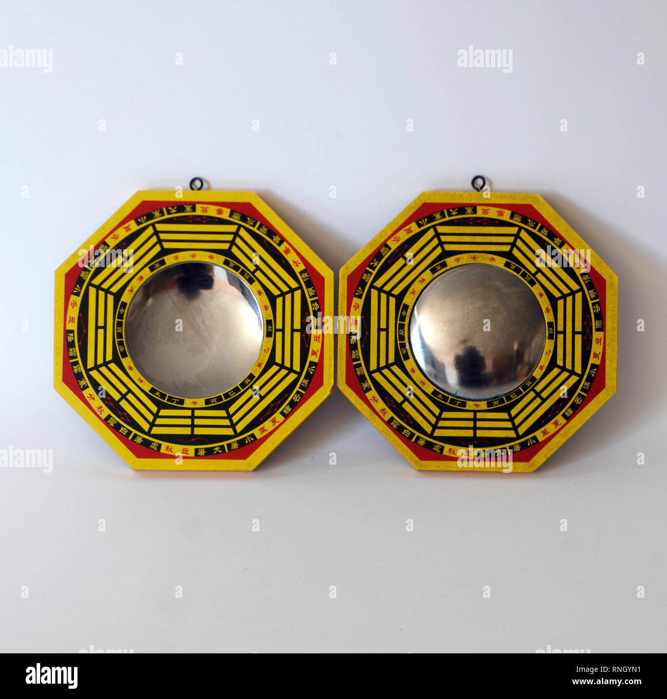 Pair of Pakua mirrors, octagonal, one is concave and the other is ...