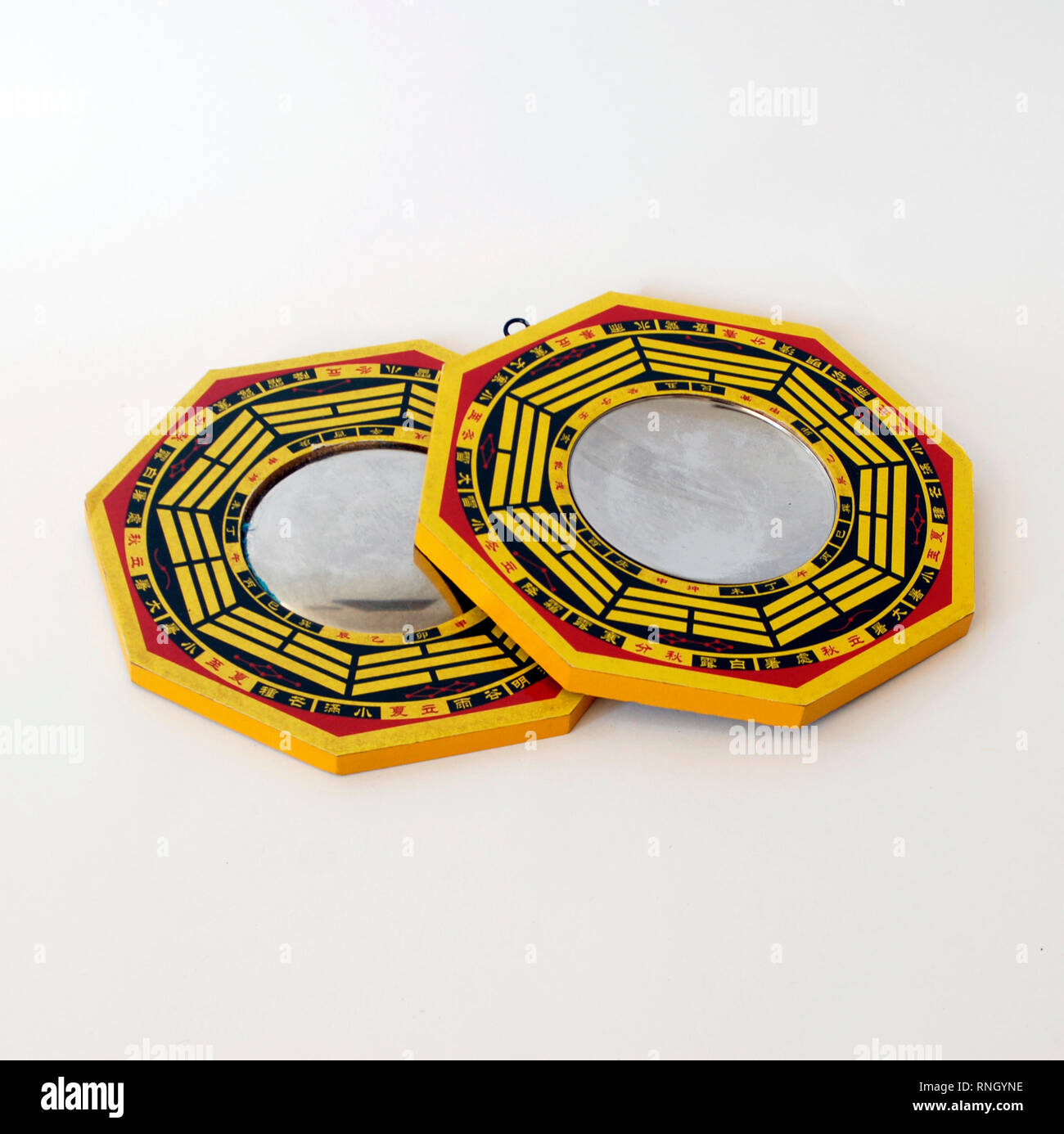 Pair of Pakua mirrors, octagonal, one is concave and the other is ...